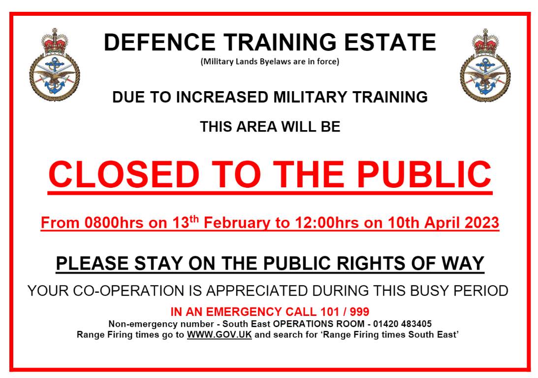 Longmoor Military Training Area Closed: 13th February – 10th April 2023 ...
